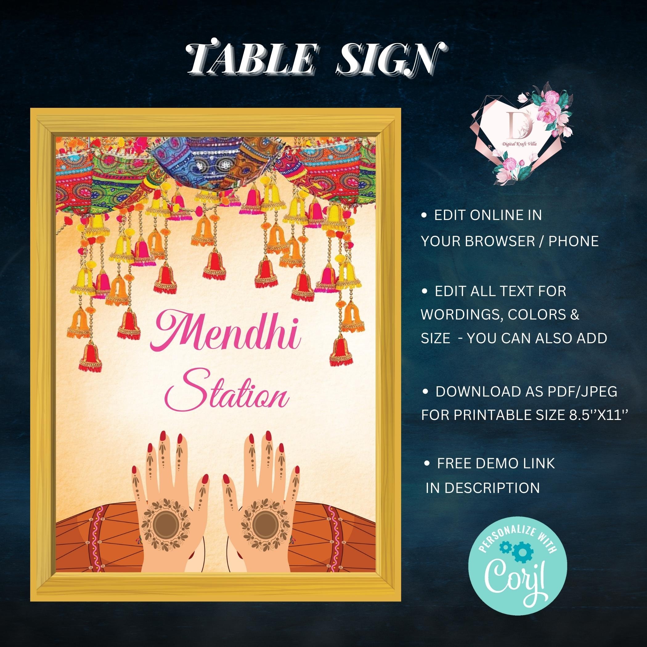 Henna Station Sign Mehndi Station Sign, Dholki Decoration & Mehndi ...
