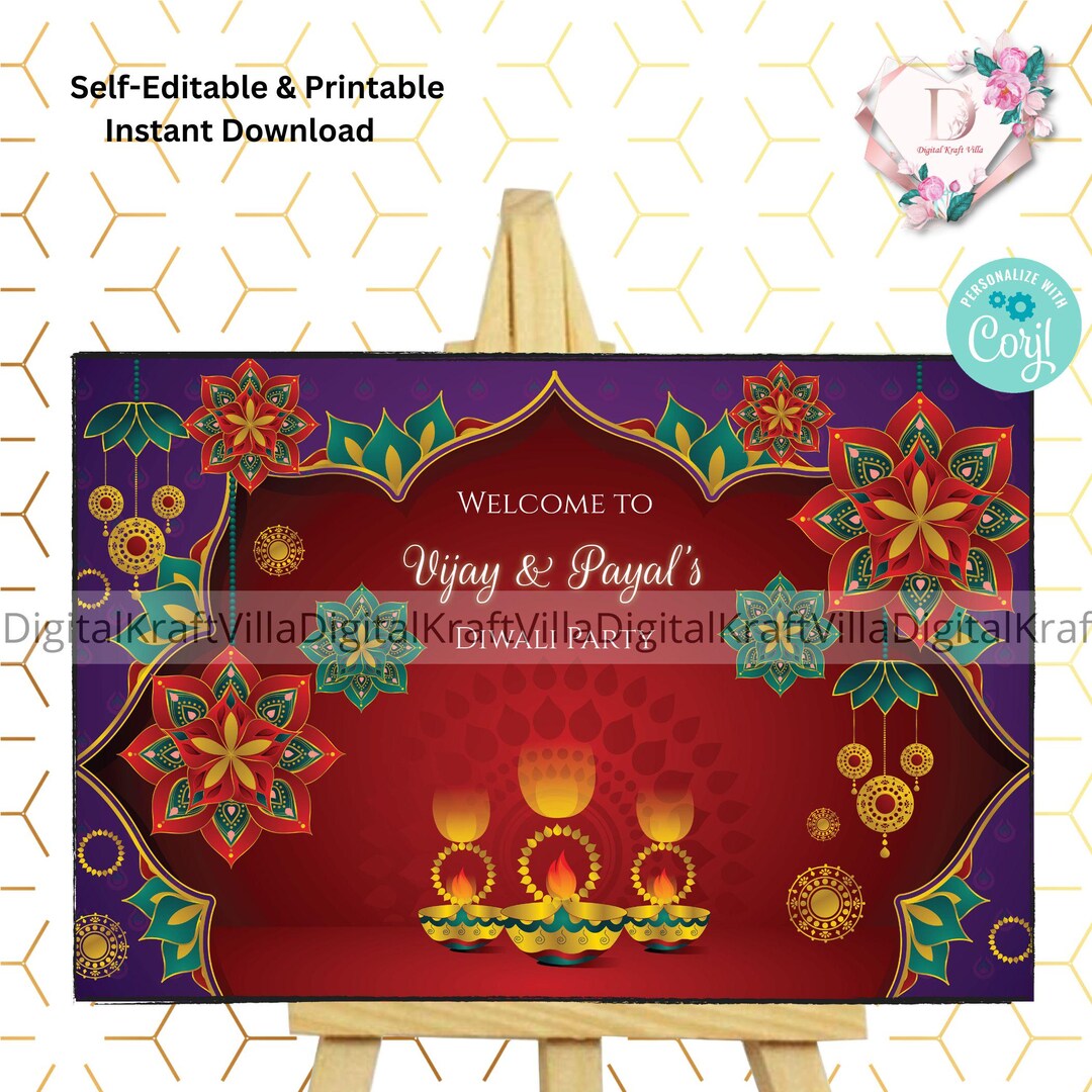Diwali Welcome Signs & Diwali Decor, Diwali Party Welcome Signs as ...
