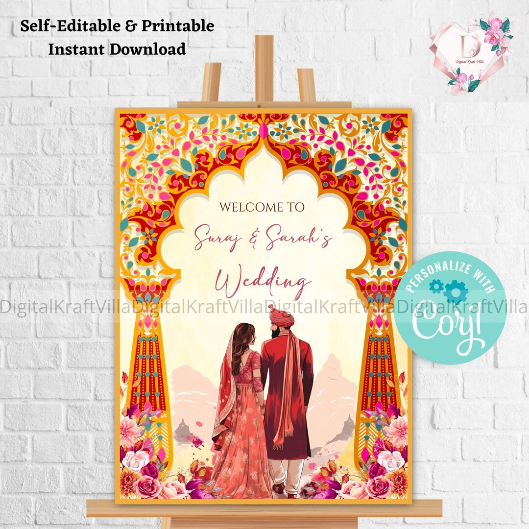 Indian Wedding Welcome Signage, Hindu Wedding Signs Indian Couple as ...