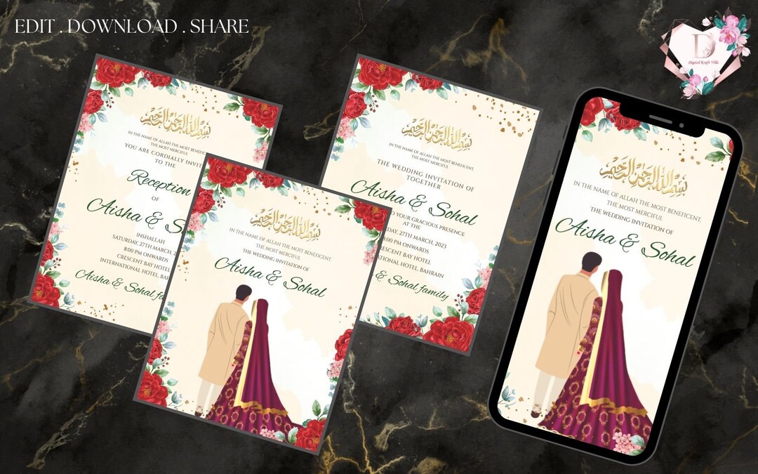 Nikkah Invite Set, Muslim Wedding Digital Invites as Nikkah Invitations ...