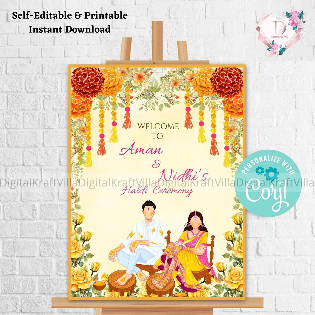 Haldi Signs & Haldi Welcome Sign, Haldi Portrait Sign, Indian Wedding ...