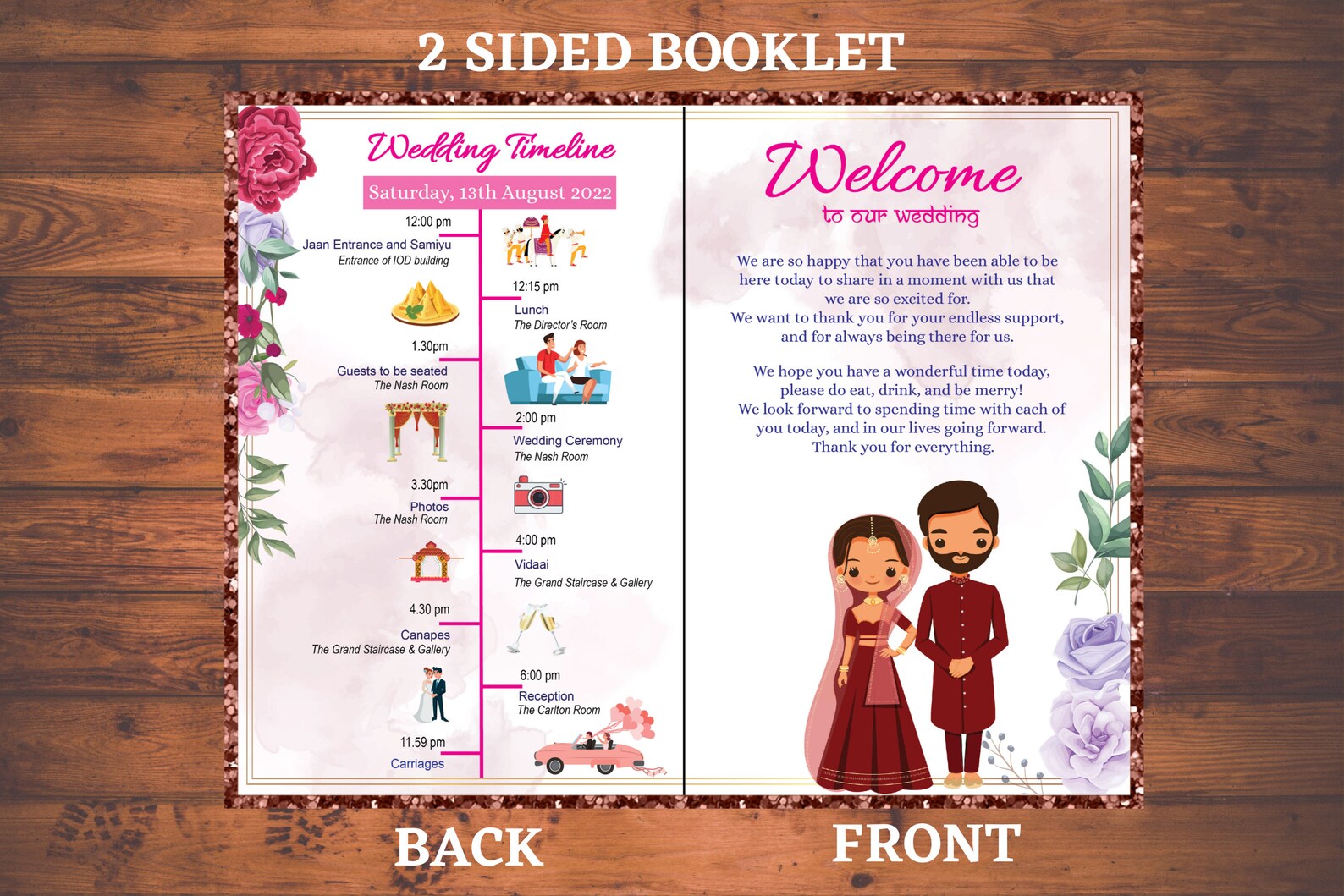 Indian Wedding Timeline Template,hindu Wedding Itinerary Card,wedding ...