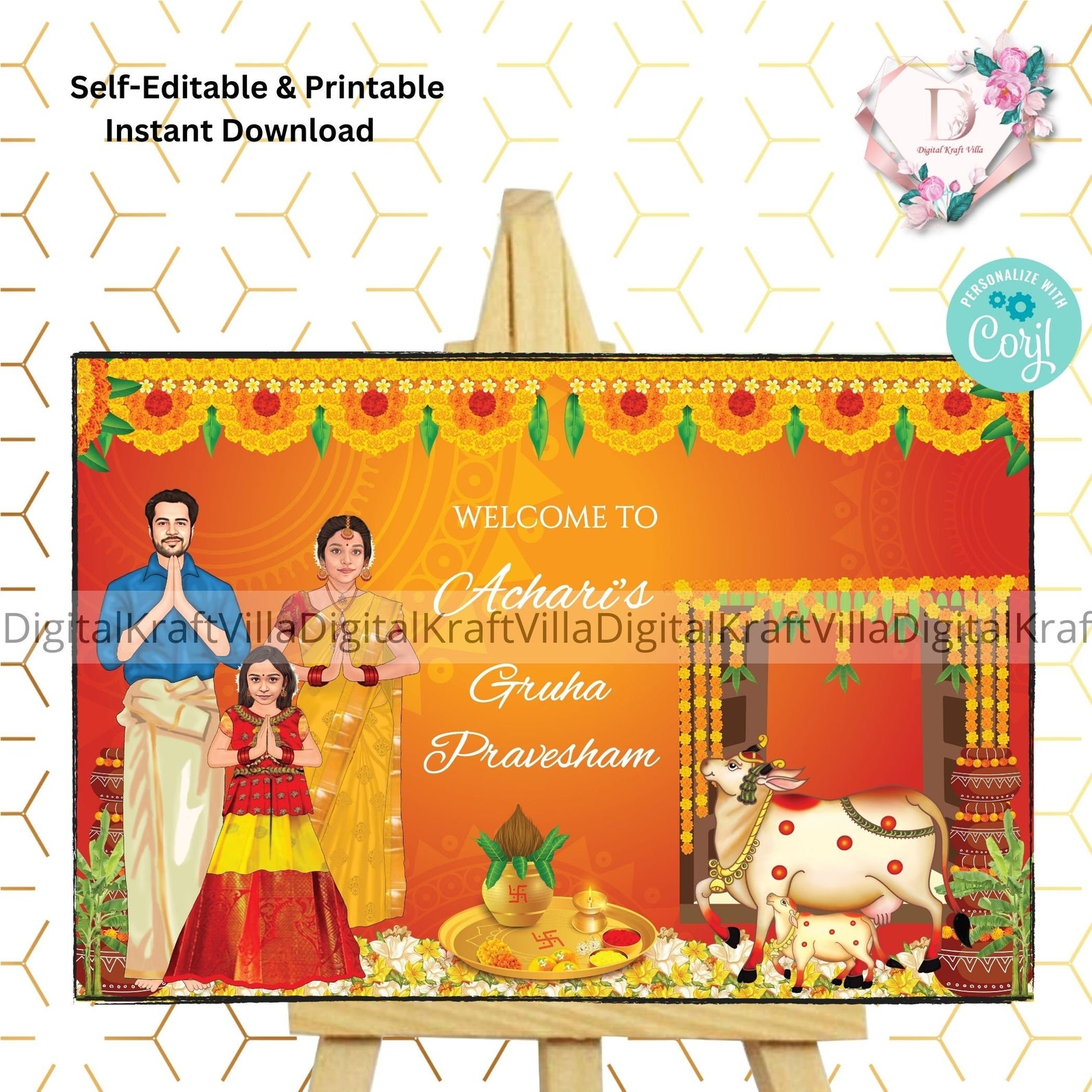 Gruhapravesham Welcome Sign, Indian Housewarming Sign, Grihapravesh ...