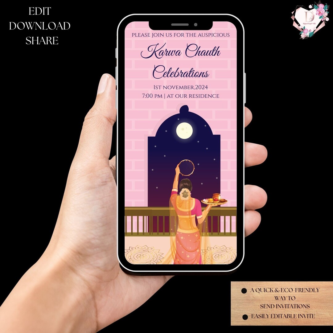Digital Karwa Chauth Invitations, Karwa Chauth Invite, Digital Karva ...