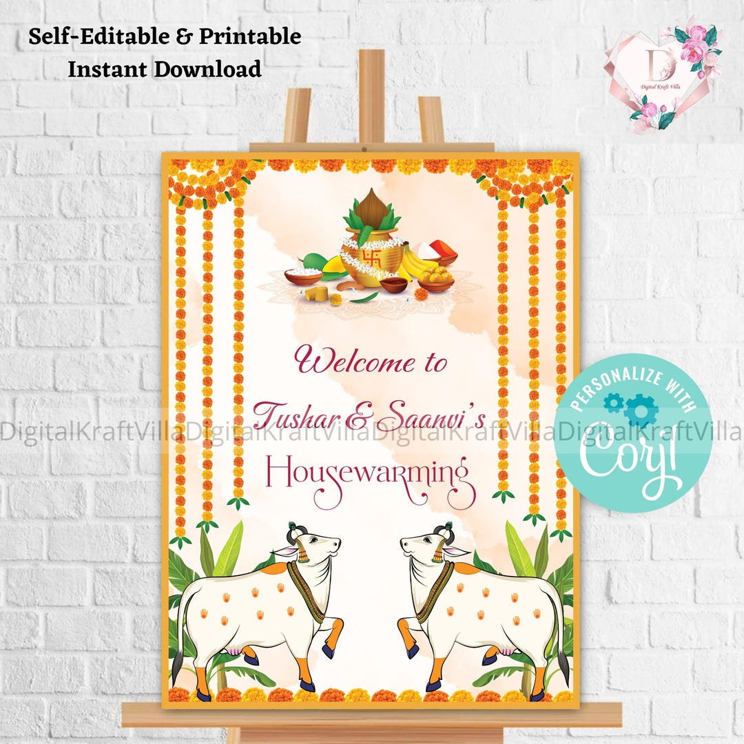 Editable Gruhapravesham Sign, Printable Indian Housewarming Welcome ...