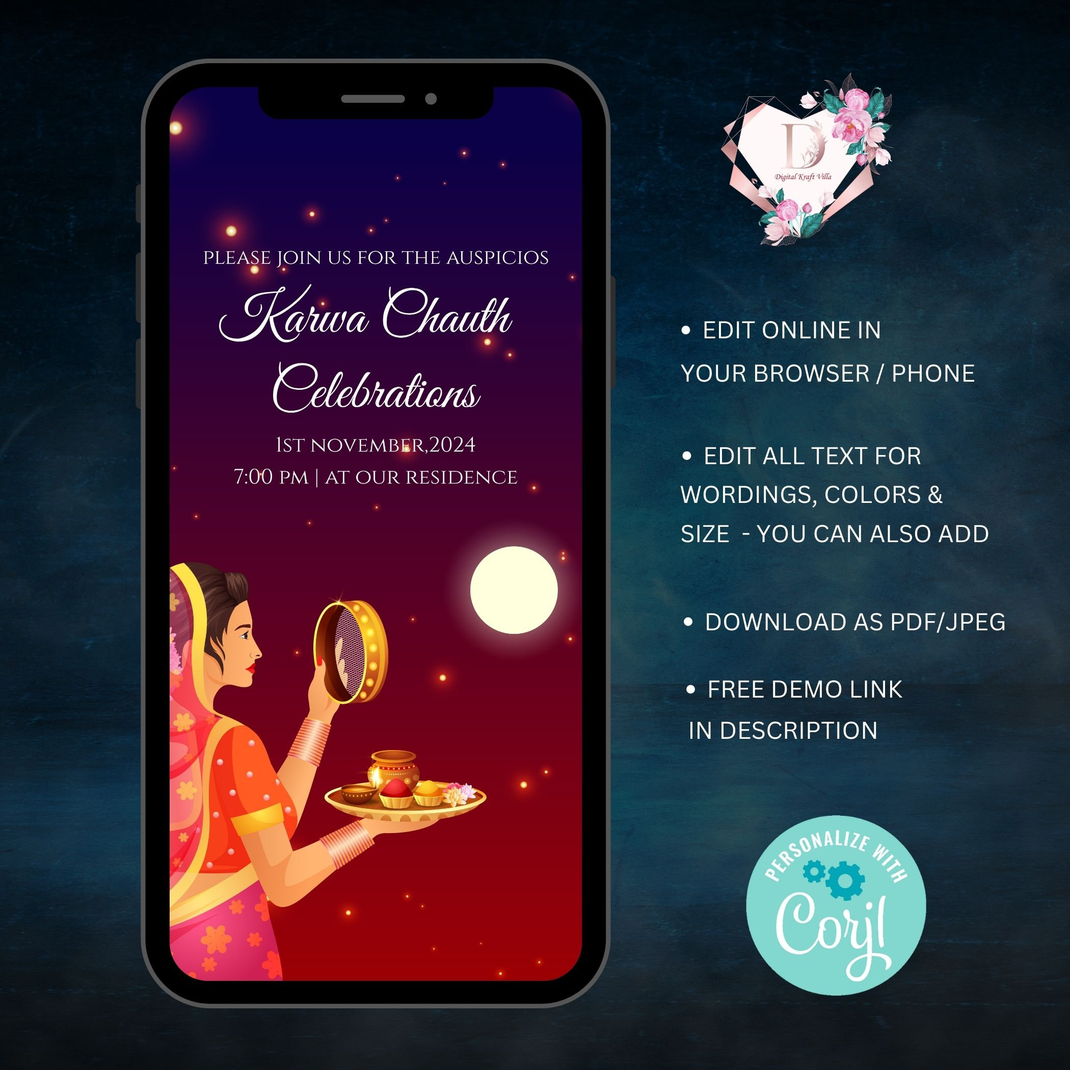 Karva Chauth Invitations, Karwa Chauth Invite Digital Karva Chauth ...