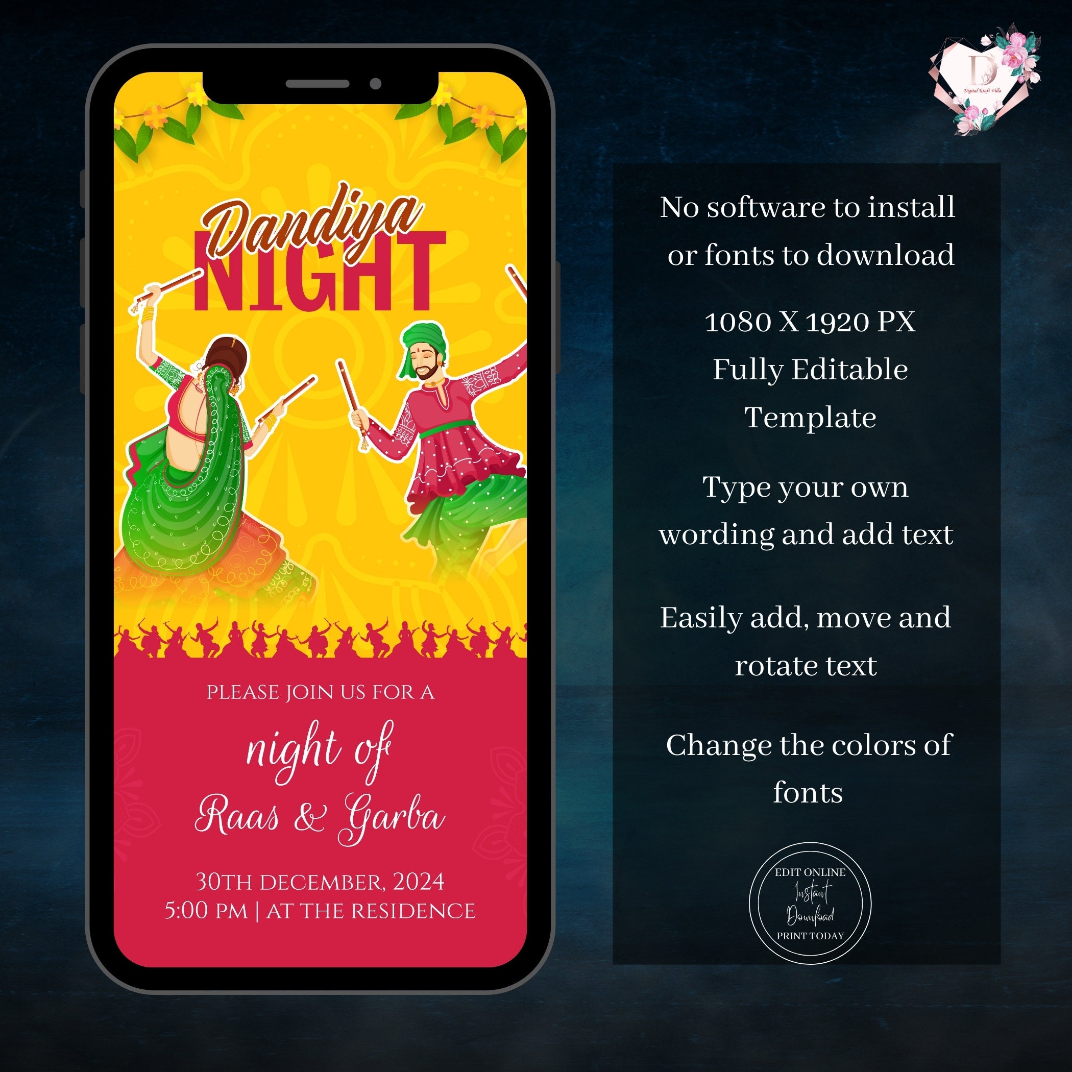 Digital Dandiya Invitation & Raas Garba Night Invites, Wedding Raas ...