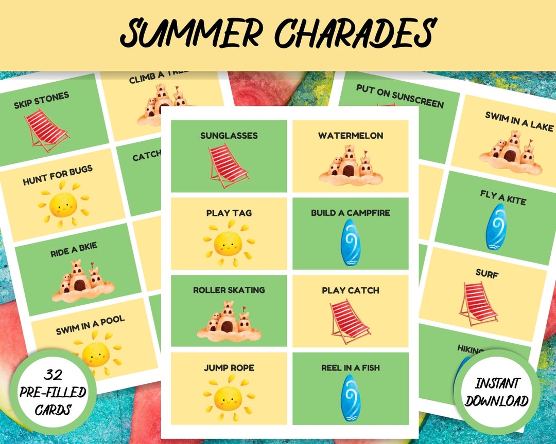 Summer Charades Printable: Act It or Draw It Game (PDF Download) - Etsy