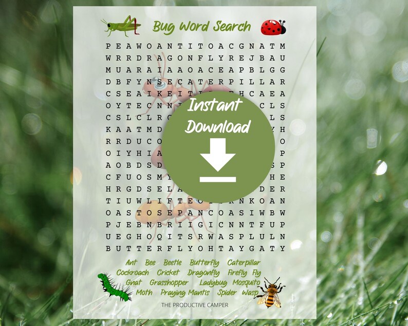 Bug Word Search - Party Game Printable - Etsy
