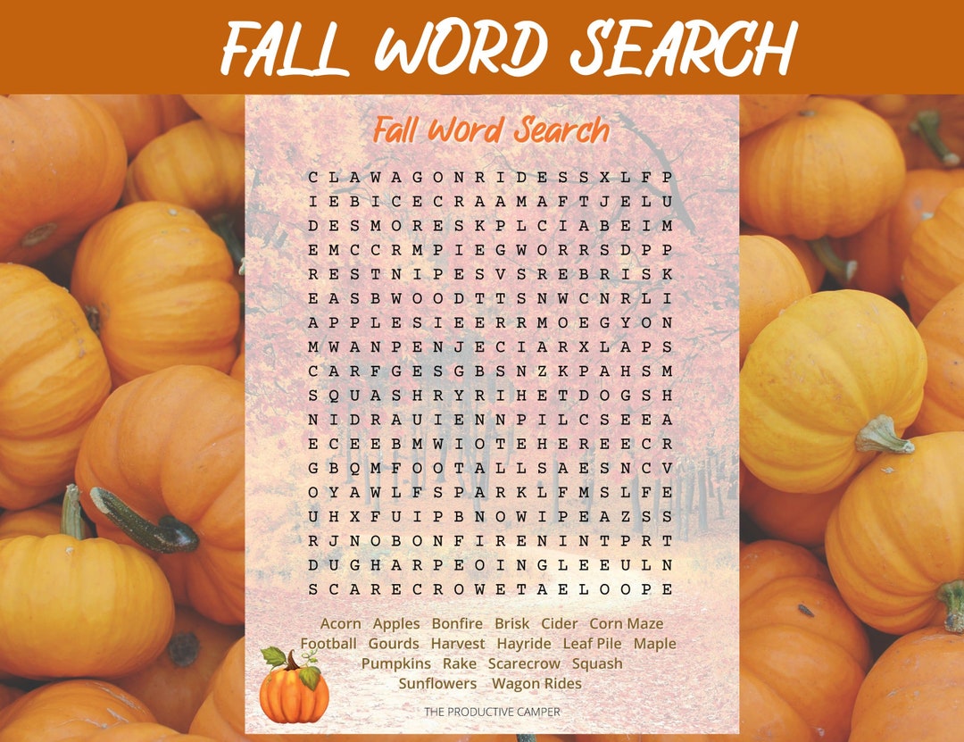 Fall Word Search - Party Game Printable - Etsy