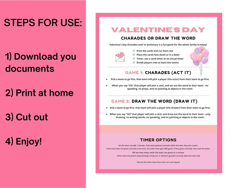 Valentine's Day Charades Game: Act It Out, Draw It (PDF) - Etsy
