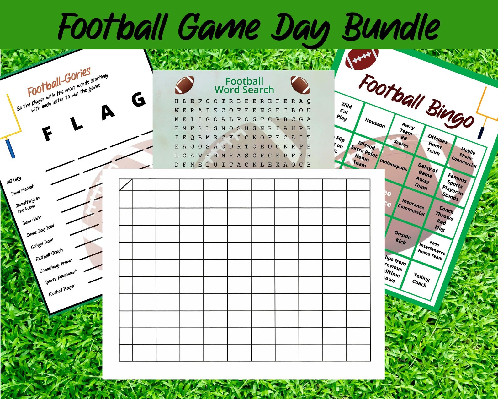 Football-gories, Football Bingo, Football Word Search, & Square Board ...
