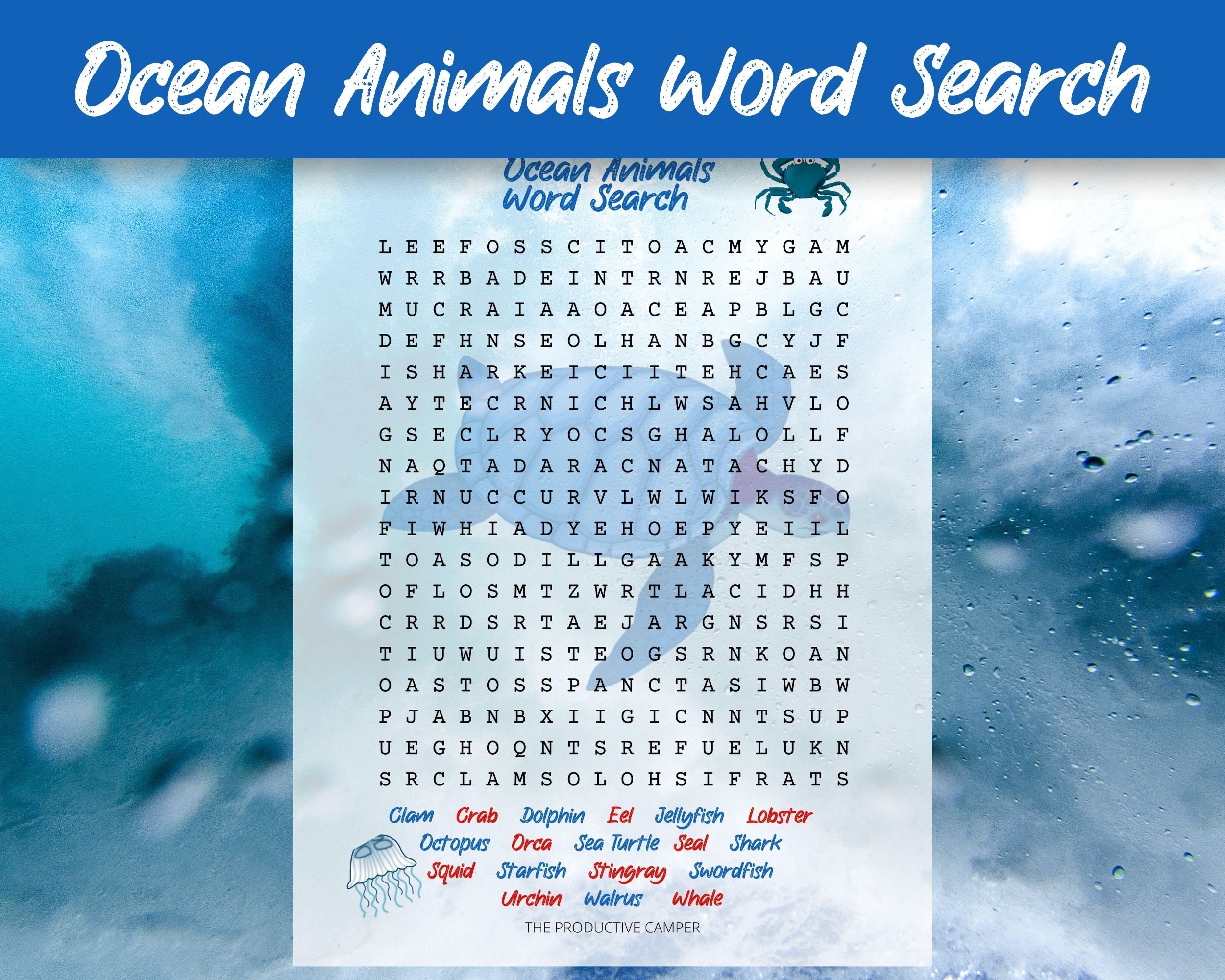 Ocean Animals Word Search Party Game Printable - Etsy