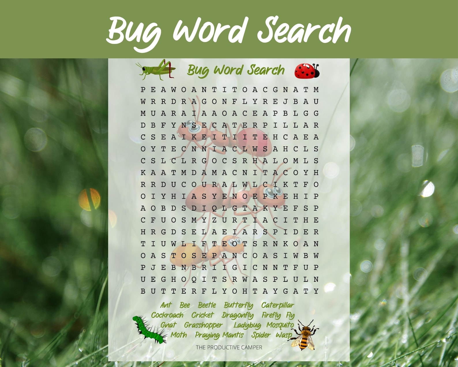 Bug Word Search - Party Game Printable - Etsy