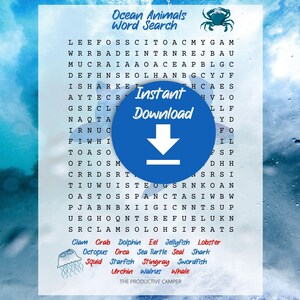 Ocean Animals Word Search Party Game Printable - Etsy