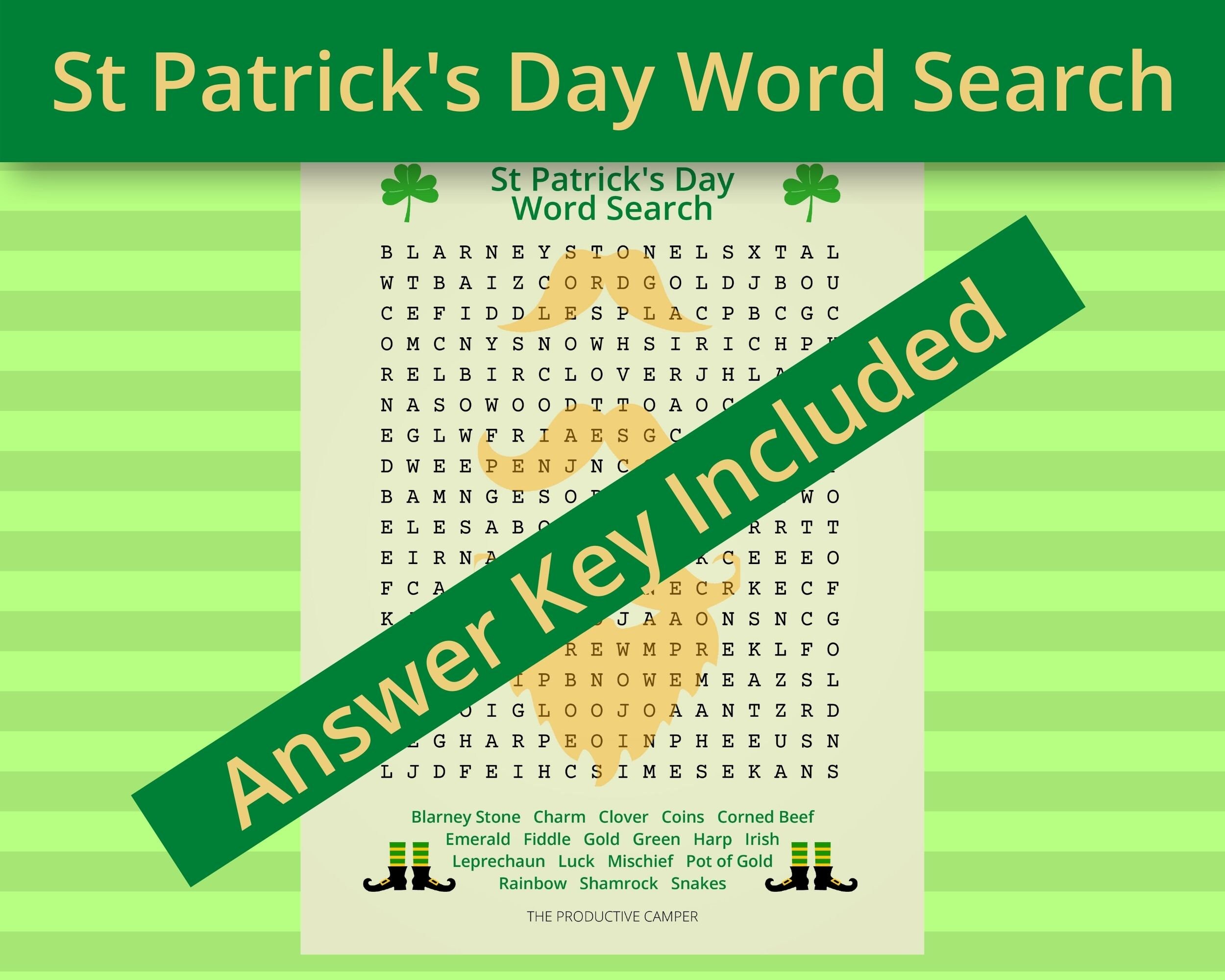 Printable St Patrick Day Word Search, Fun Educational Party Game for ...