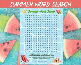 Summer Printable Word Search | Seasons Word Puzzle Party Game | Brain ...