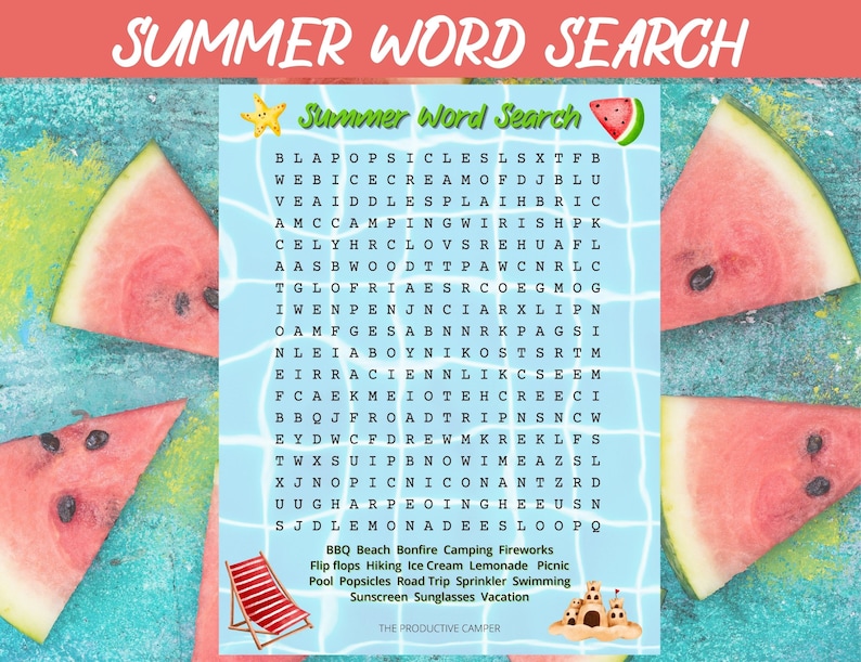 Summer Word Search - Party Game Printable - Etsy