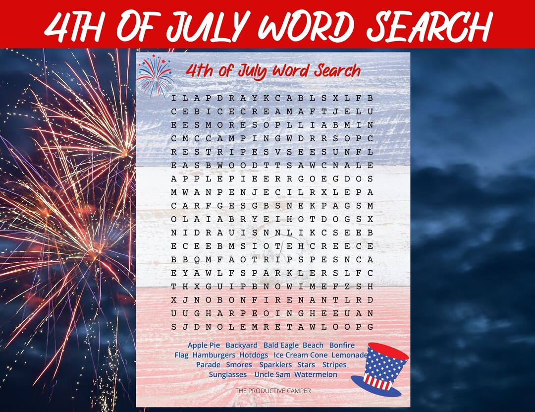 4th of July Word Search Party Game Printable - Etsy