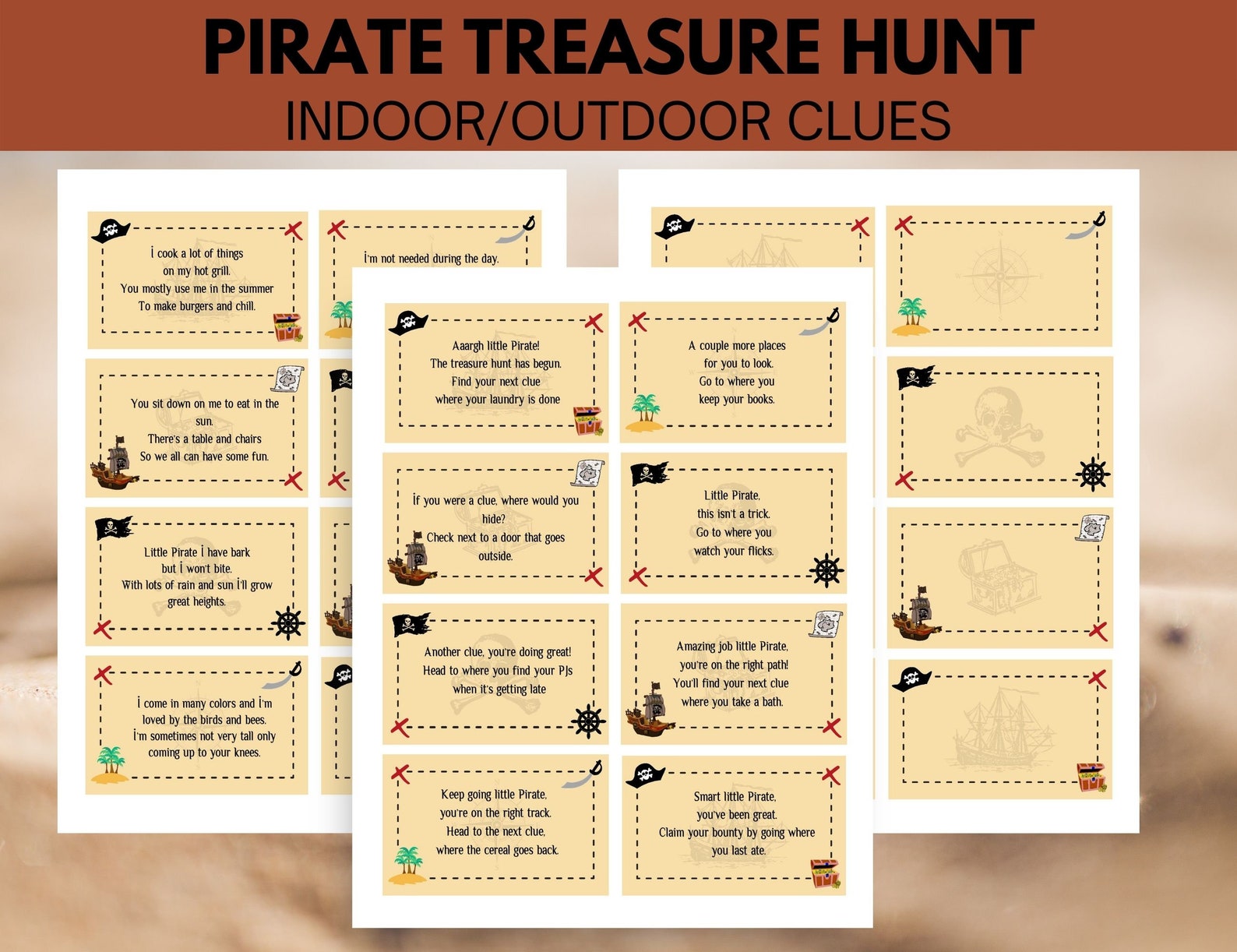 Pirate Treasure Hunt With Indoor & Outdoor Clues, Party Game Printable ...