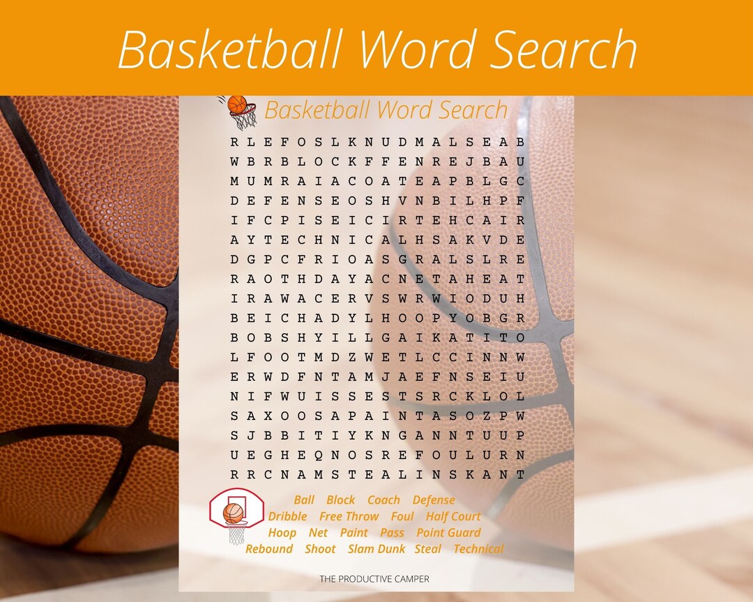 Basketball Word Search Printable, Basketball Party Game, Sports Word ...