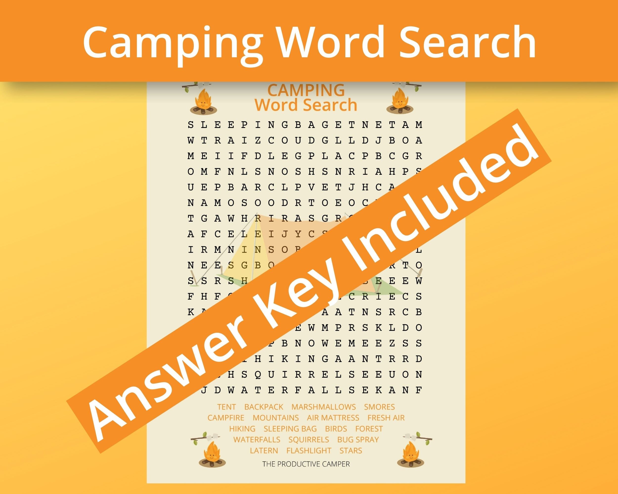 Camping Word Search - Party Game Printable - Etsy