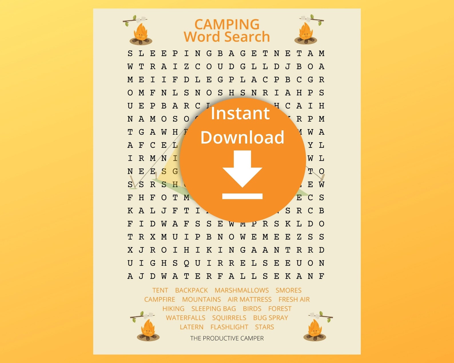 Camping Word Search - Party Game Printable - Etsy Canada