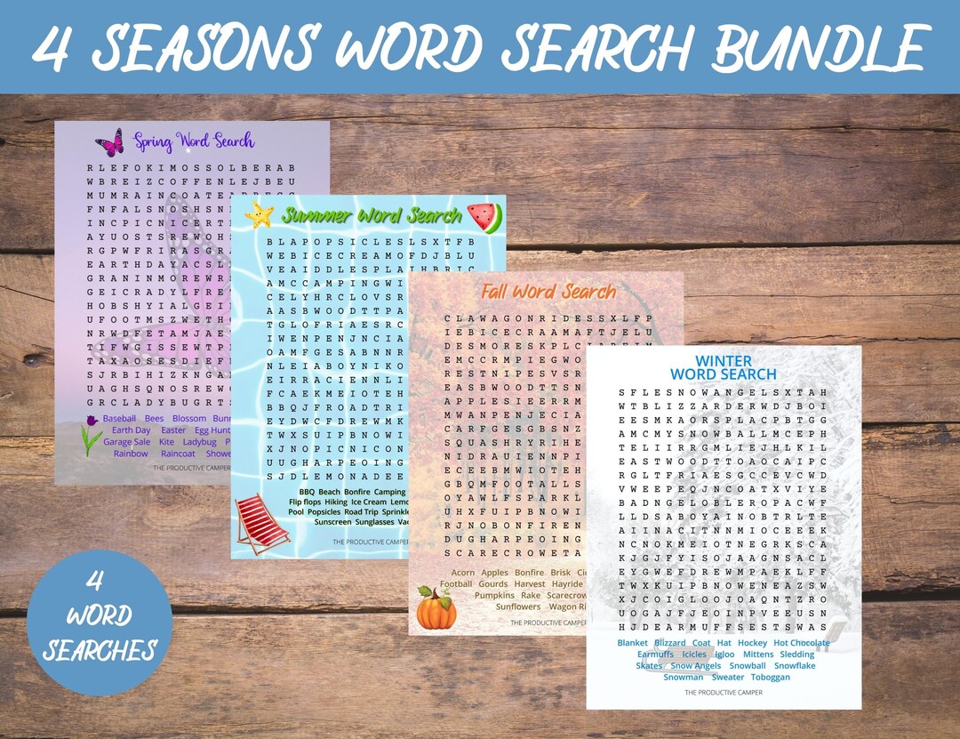 4 Seasons Word Search Bundle- Party Game Printable - Etsy