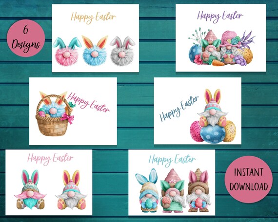 Printable Gnome Easter Cards Set of 6 Simple Design Gnome | Etsy