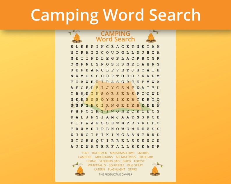 Camping Word Search - Party Game Printable - Etsy