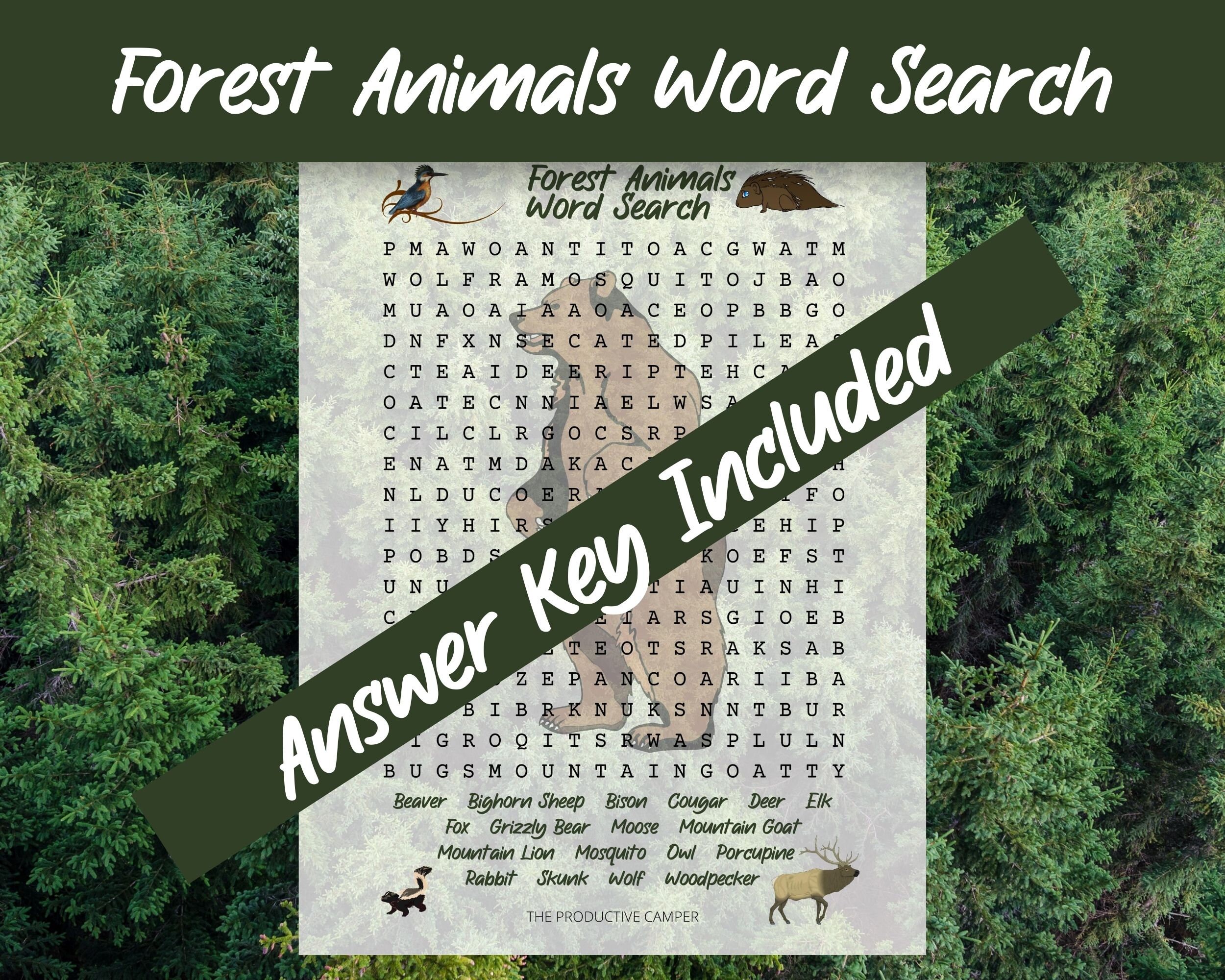 Forest Animals Word Search Party Game Printable - Etsy