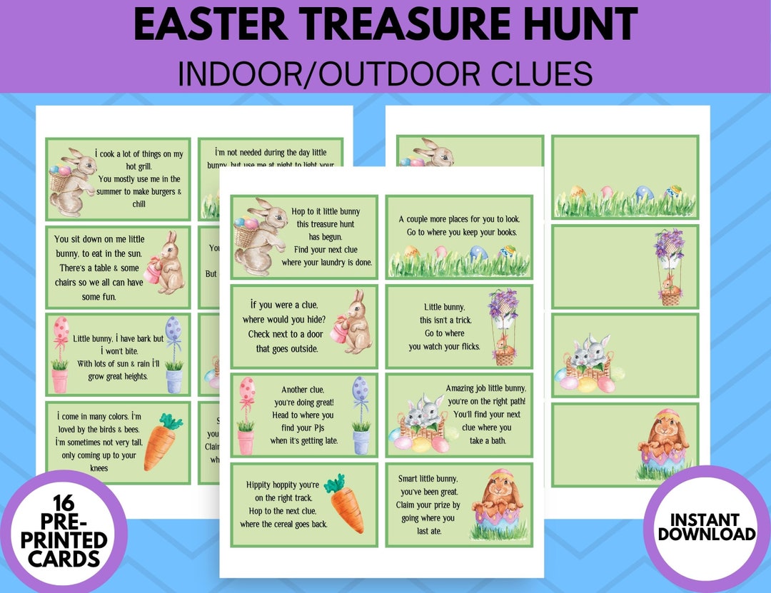 Easter Treasure Hunt Clues Printable, Indoor & Outdoor Easter Game for ...