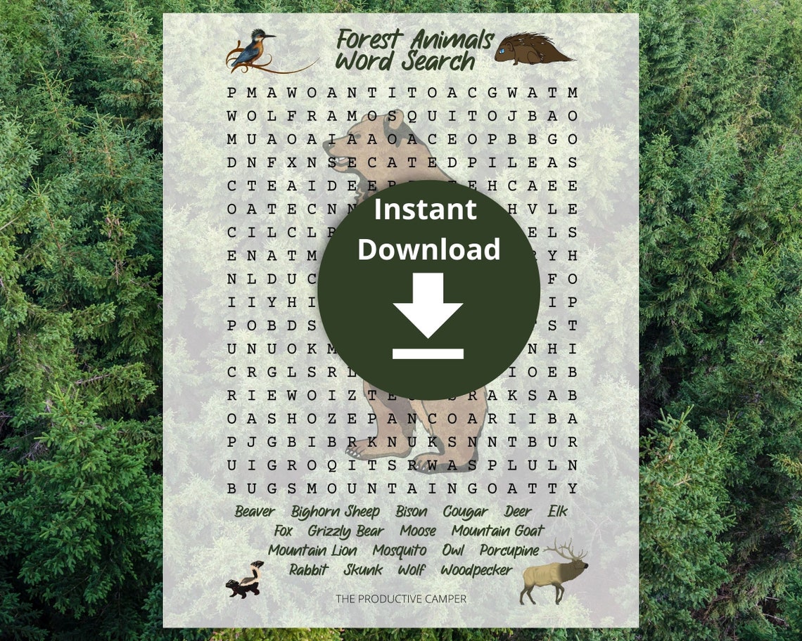 Forest Animals Word Search Party Game Printable - Etsy