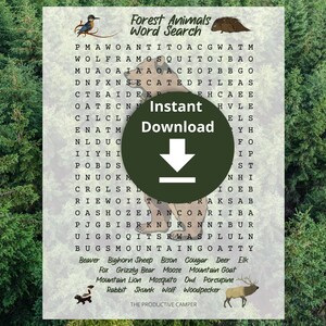 Forest Animals Word Search Party Game Printable - Etsy