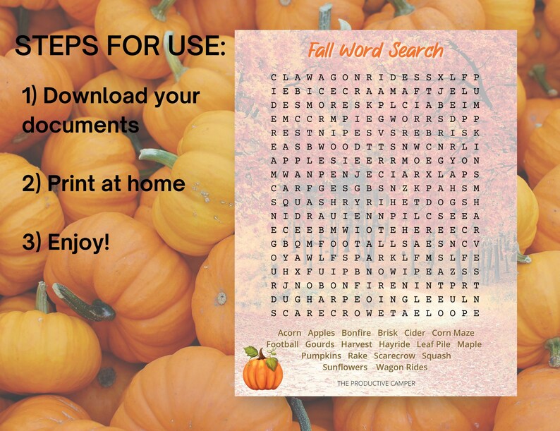 Fall Word Search - Party Game Printable - Etsy