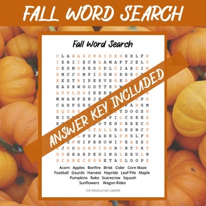 Fall Word Search - Party Game Printable - Etsy