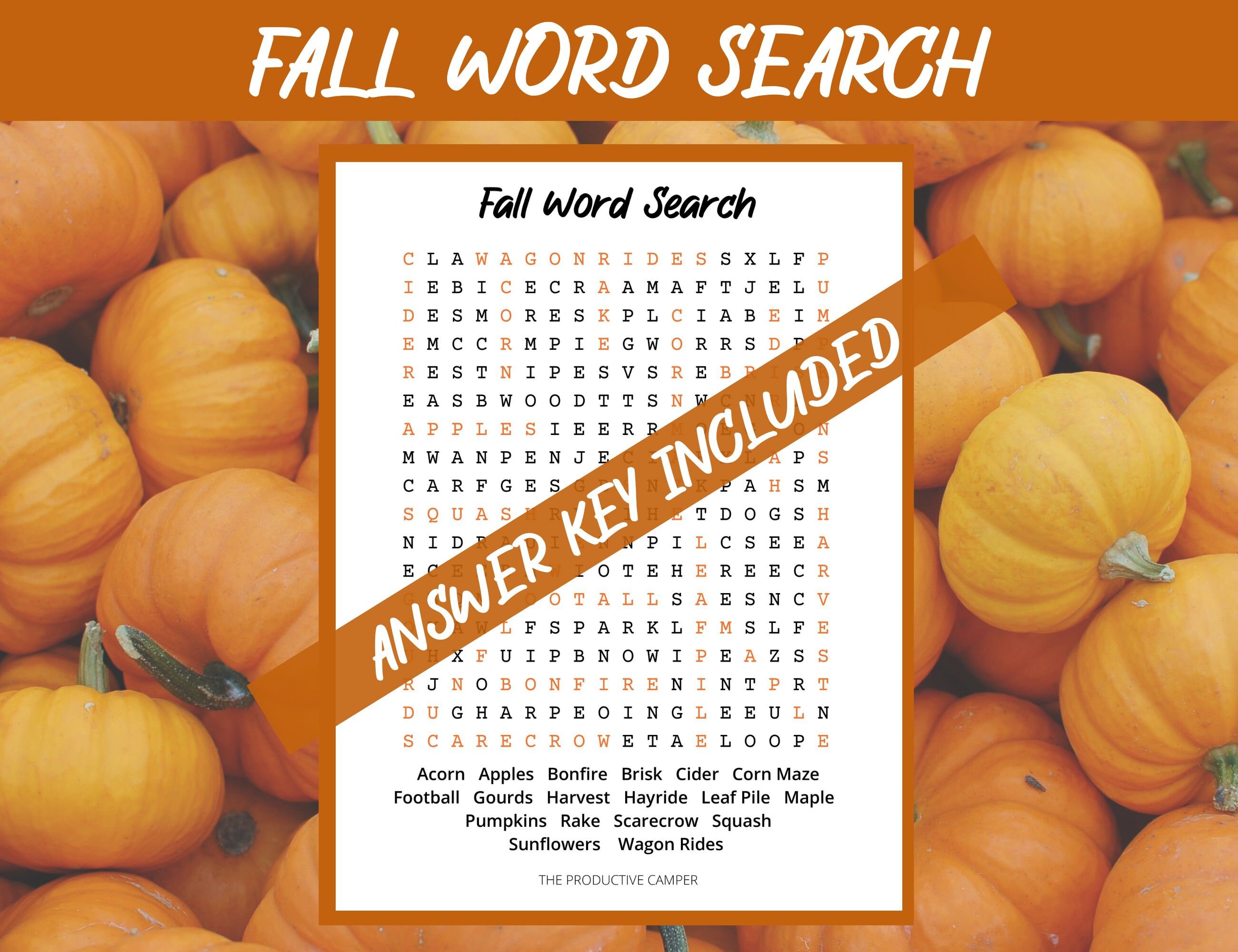 Fall Word Search - Party Game Printable - Etsy