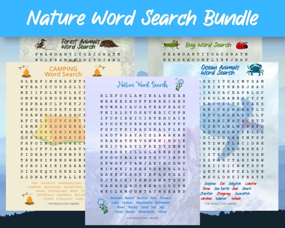 Nature Word Search Bundle Party Game Printable - Etsy