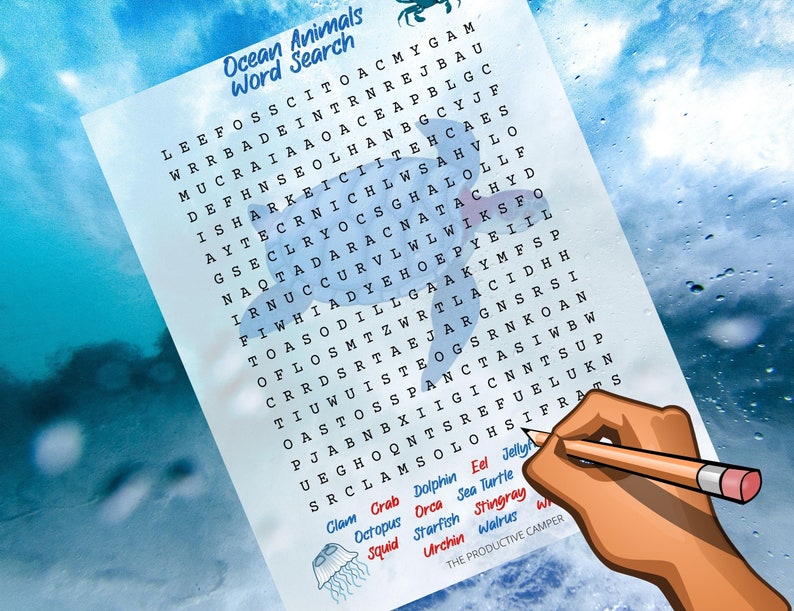 Oceanic Party Fun: Printable Word Search Game With Underwater Creatures ...