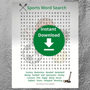 Sports Word Search - Party Game Printable - Etsy
