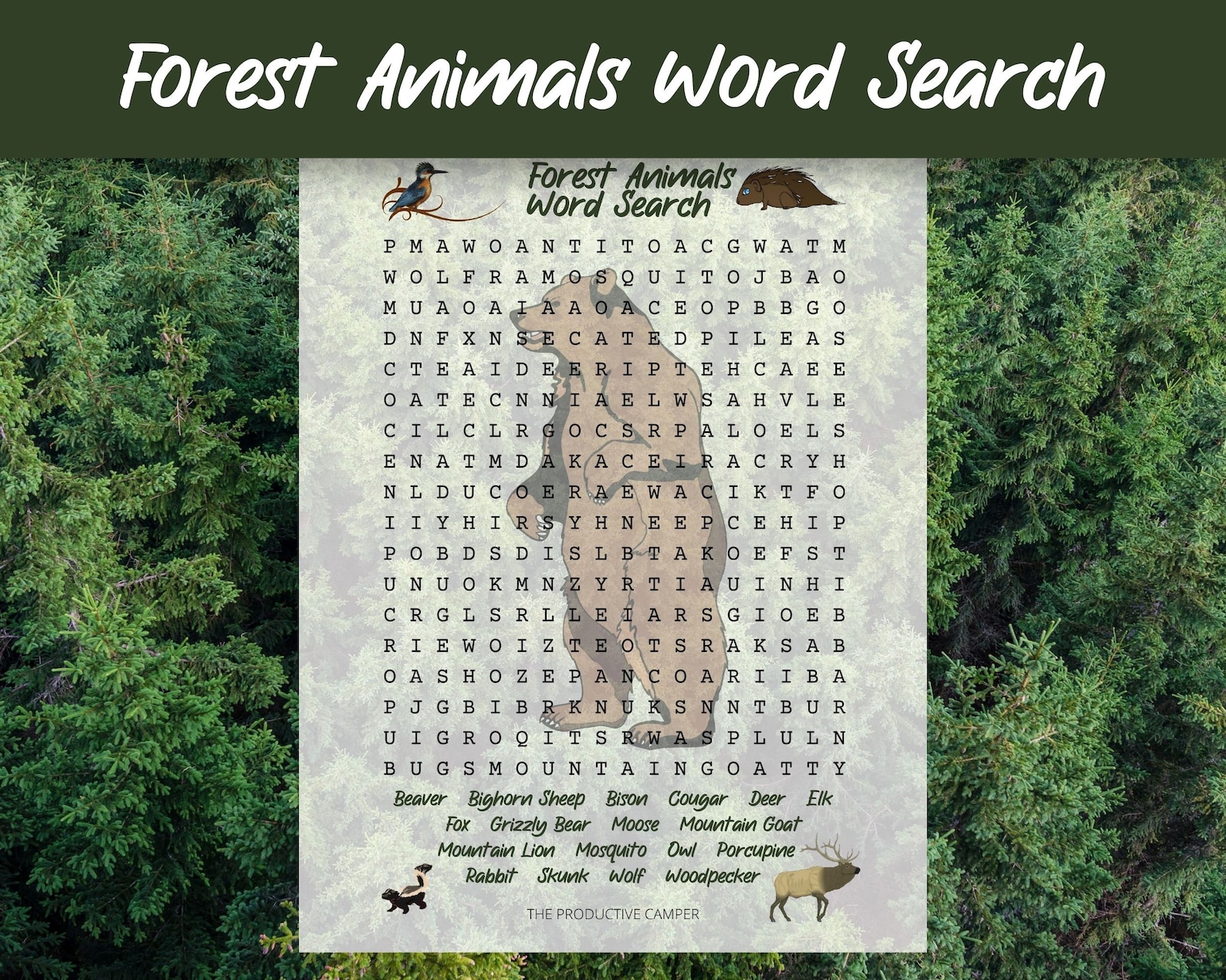Forest Animals Word Search Party Game Printable - Etsy