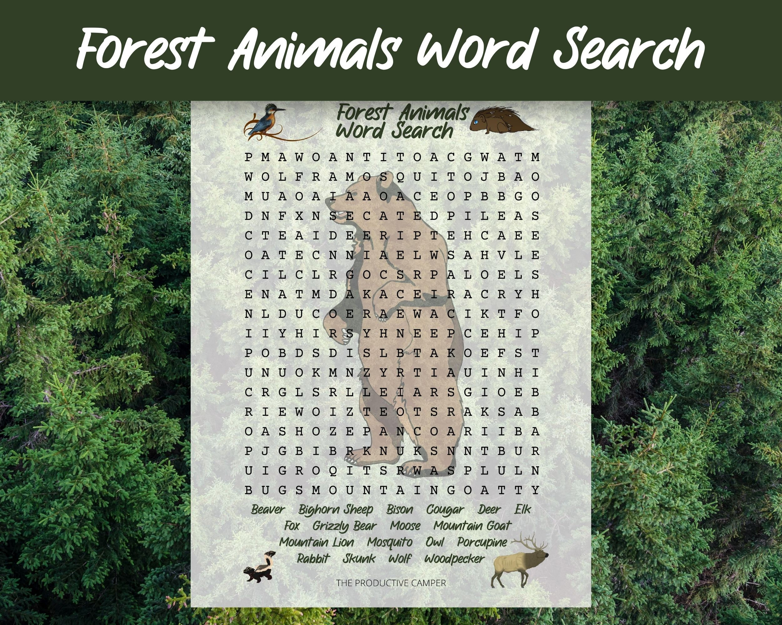 Forest Animals Word Search Party Game Printable - Etsy