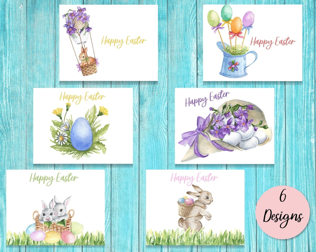 Printable Easter Cards, Set of 6 Simple Design Easter Cards, Instant ...