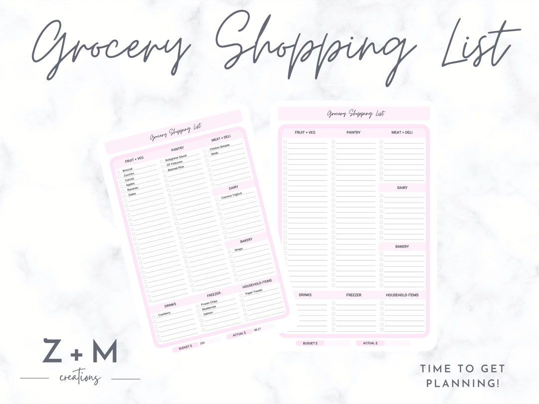 Shopping List - Grocery List - Category Grocery List Printable ...