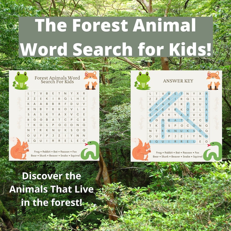Forest Animal Word Search + Answer Key for Children Printable | Can ...
