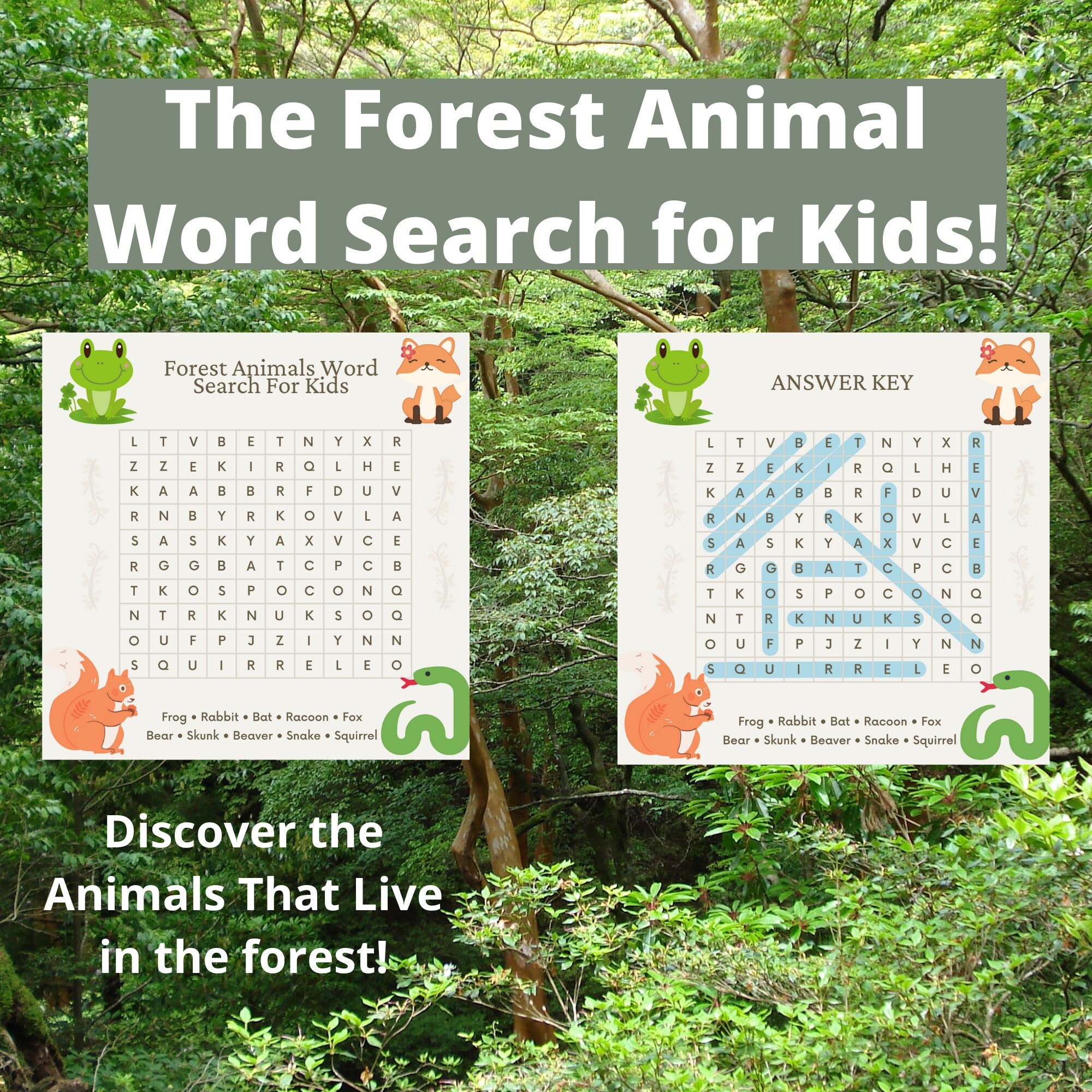 Forest Animal Word Search + Answer Key for Children Printable | Can ...