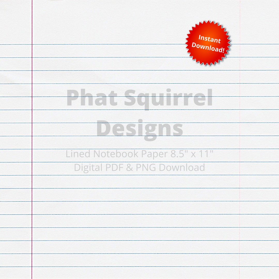 Printable Lined Notebook Paper Pages PNG Digital Download - School ...