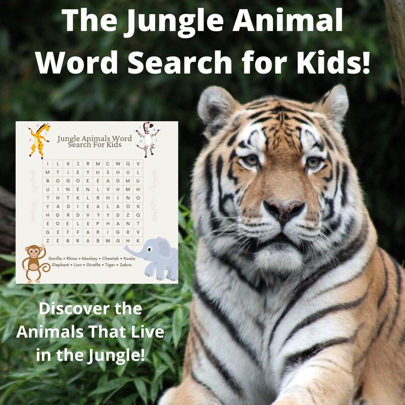 Jungle Animals Word Search for Kids | Printable Activity (PDF) - Etsy