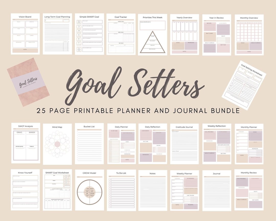 Goal Planner and Journal Bundle: 25 Pages of Goal Setting, Goal ...