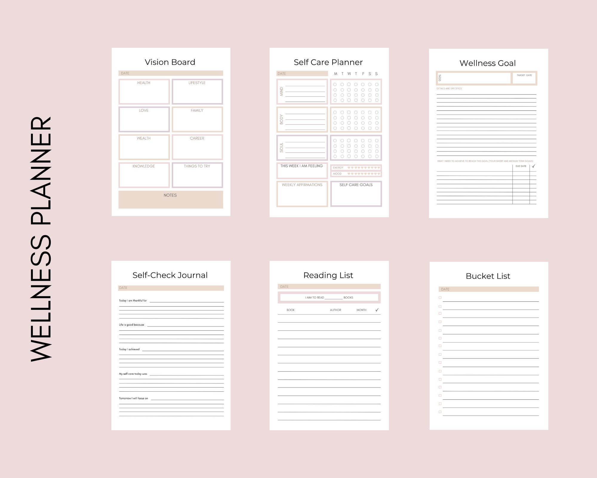 Wellness Planner Printable Bundle - 20 Pages of Goal Setting & Tracking ...